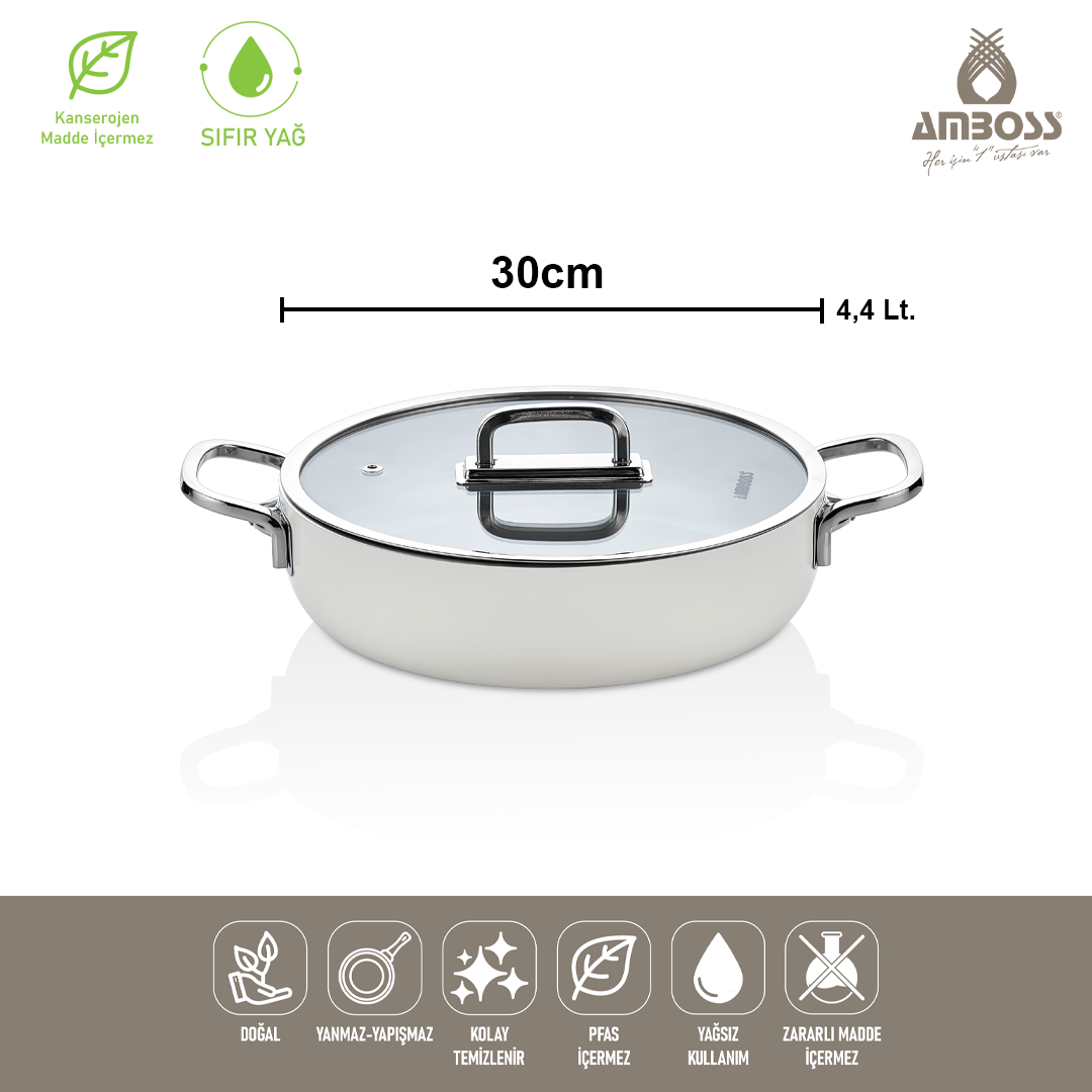 Amboss Sera Nova Seramik Yanmaz Yapışmaz Basık Tencere 30 cm – Beyaz-Seramik Serisi-Amboss ...