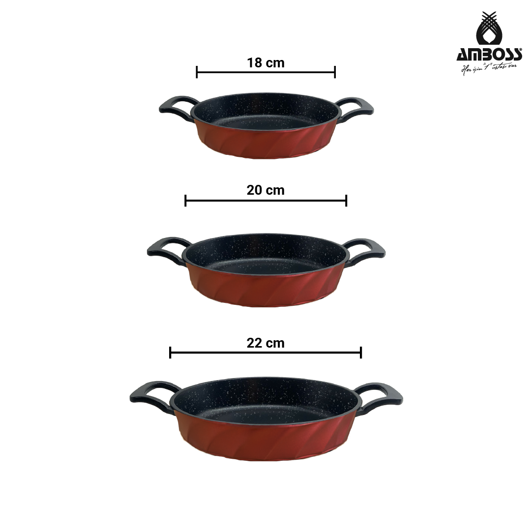 Amboss Vento 3 Parça Döküm Sahan Omlet Seti (Kırmızı)-Tava Grubu-Amboss ...