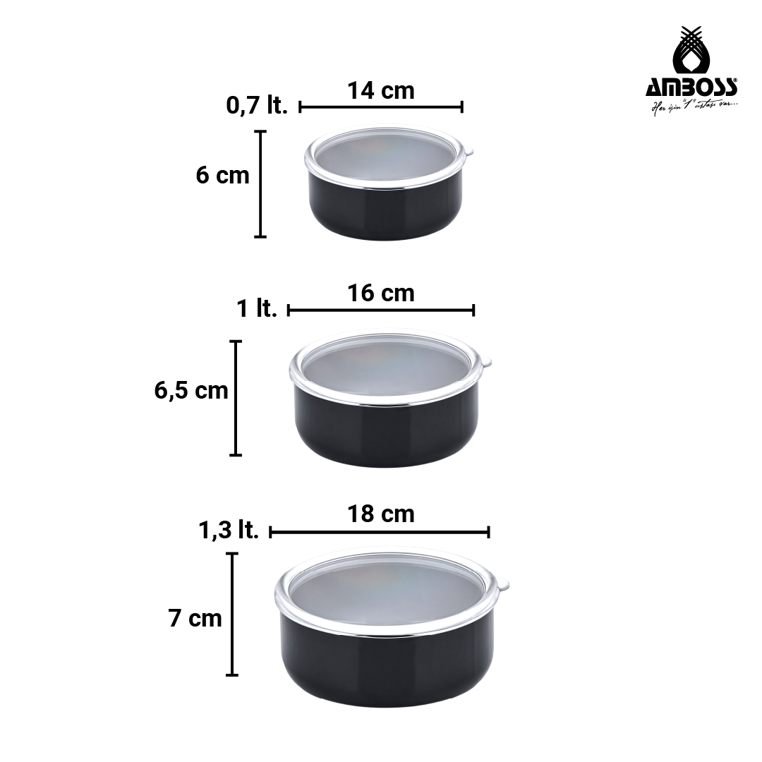Amboss 6 Parça Crispella 14-16-18 cm Emaye Saklama Kabı Seti – Siyah ...