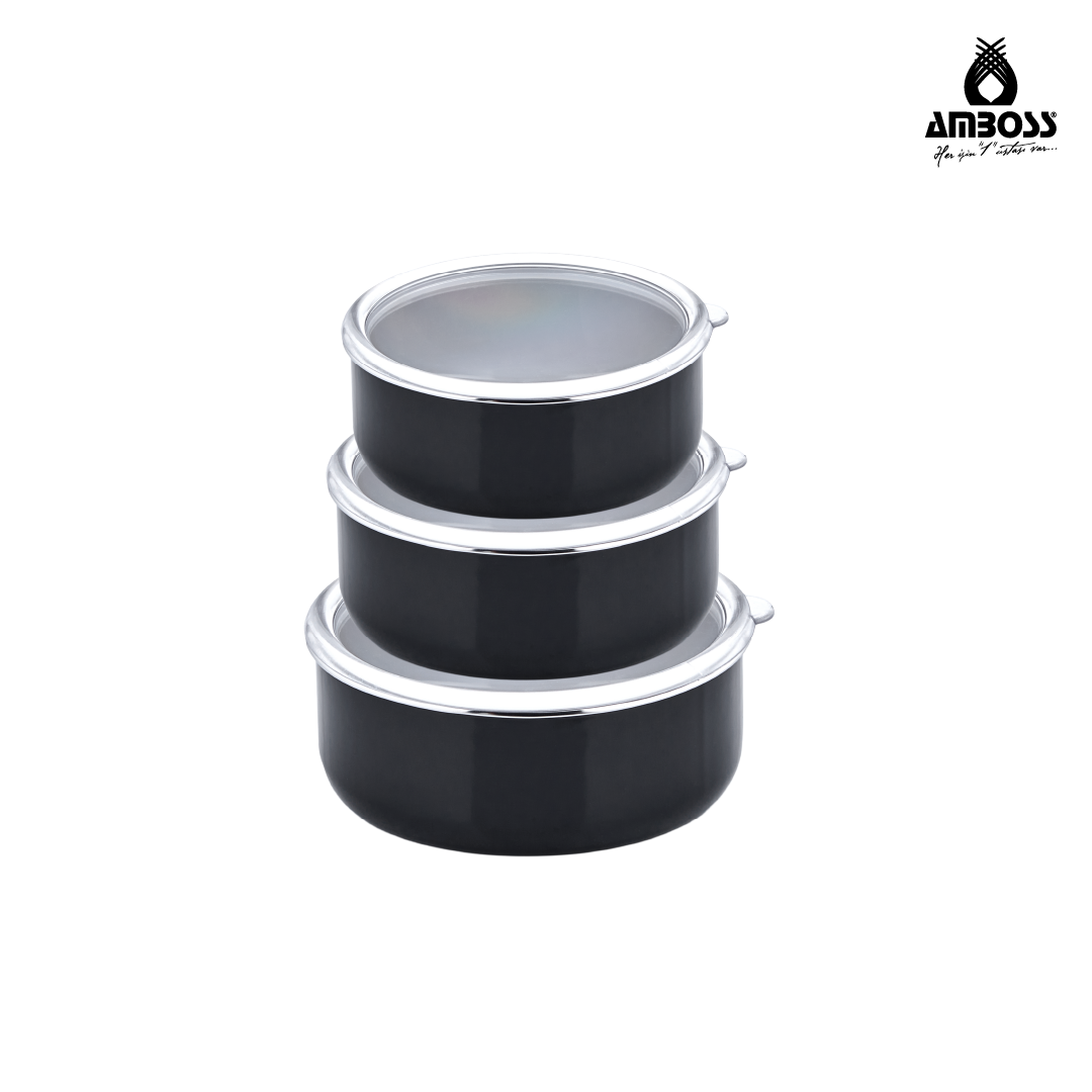 Amboss 6 Parça Crispella 14-16-18 cm Emaye Saklama Kabı Seti – Siyah ...